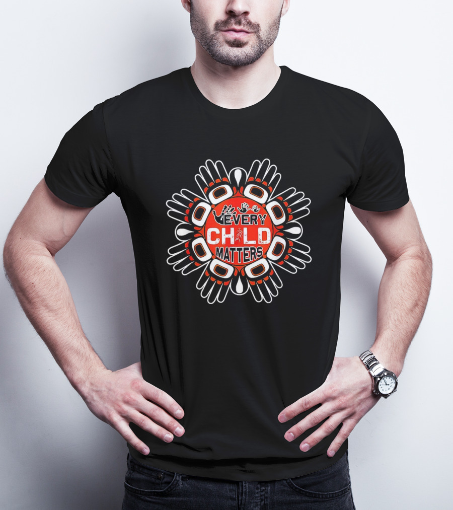 Every Child Matters Handprint Indigenous Style Black And Orange T-Shirt