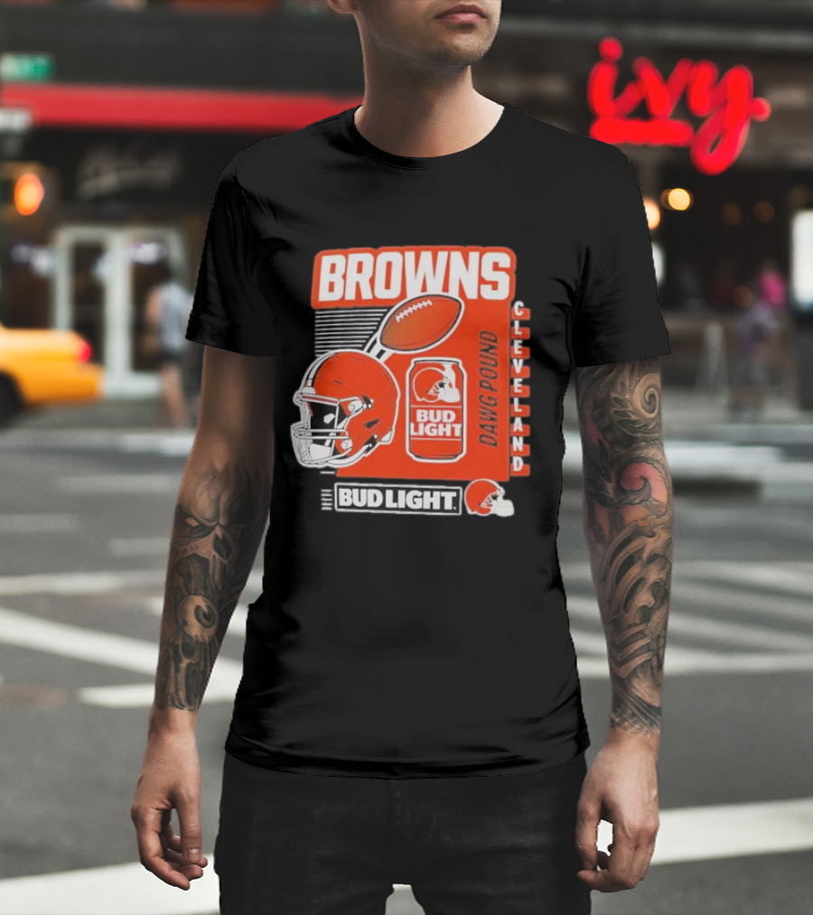 Browns Cleveland Bud Light Dawg Pound Football Helmet T-Shirt