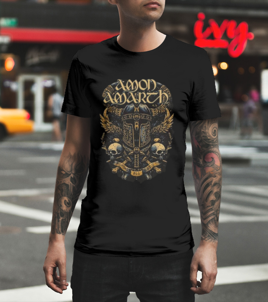Amon Amarth Against All Odds Viking Helmet And Skull Wing Armor T-Shirt
