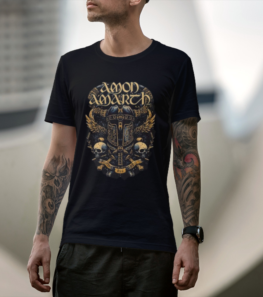 Amon Amarth Against All Odds Viking Helmet And Skull Wing Armor T-Shirt