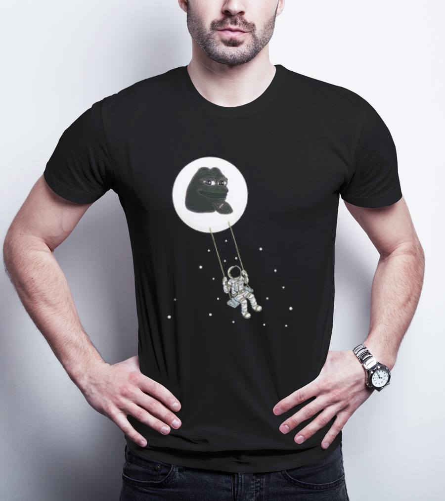 Pepe Crypto Astronaut Swinging On Moon Pepe Coin T-Shirt