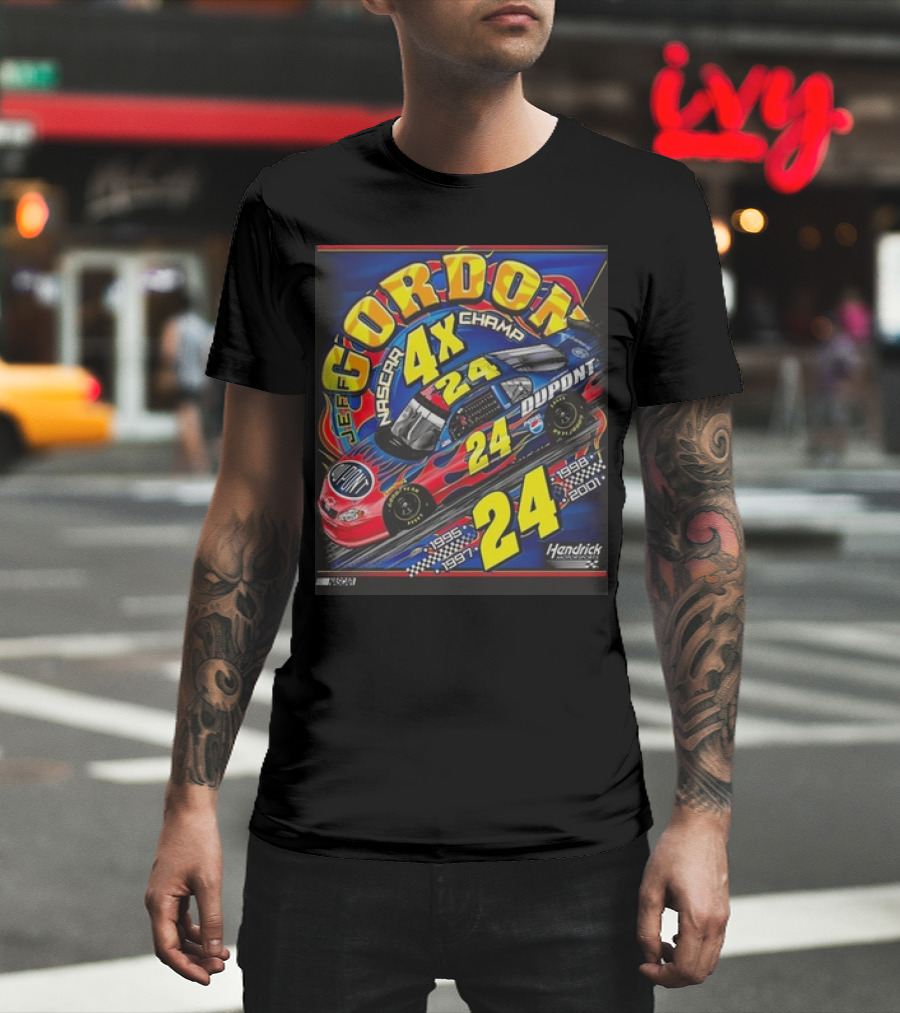 Jeff Gordon #24 Dupont NASCAR 4X Champ 1995-1997-1998-2001 Hendrick Racing T-Shirt