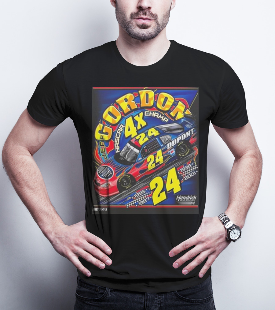 Jeff Gordon #24 Dupont NASCAR 4X Champ 1995-1997-1998-2001 Hendrick Racing T-Shirt