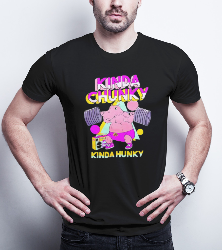 Kinda Chunky Kinda Hunky Hippo Bodybuilding Gym Cartoon Boombox T-Shirt