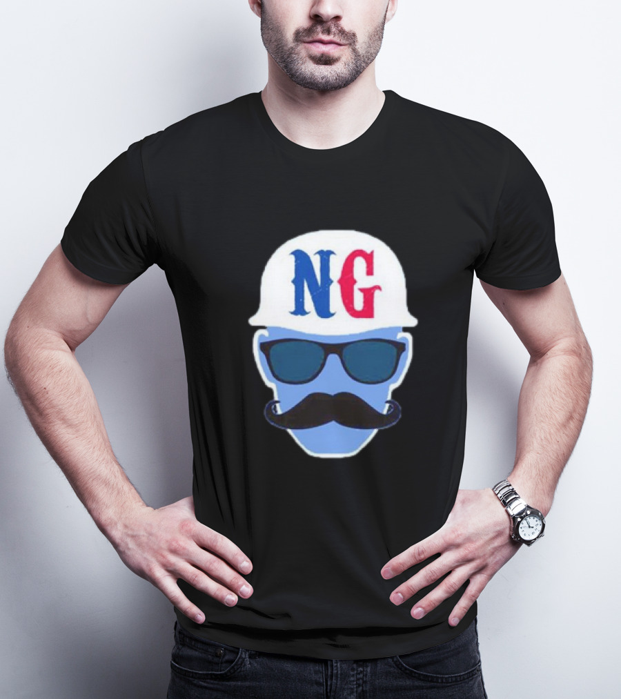 NG Not Gaetti NG Logo Blue Mustache And Sunglasses T-Shirt