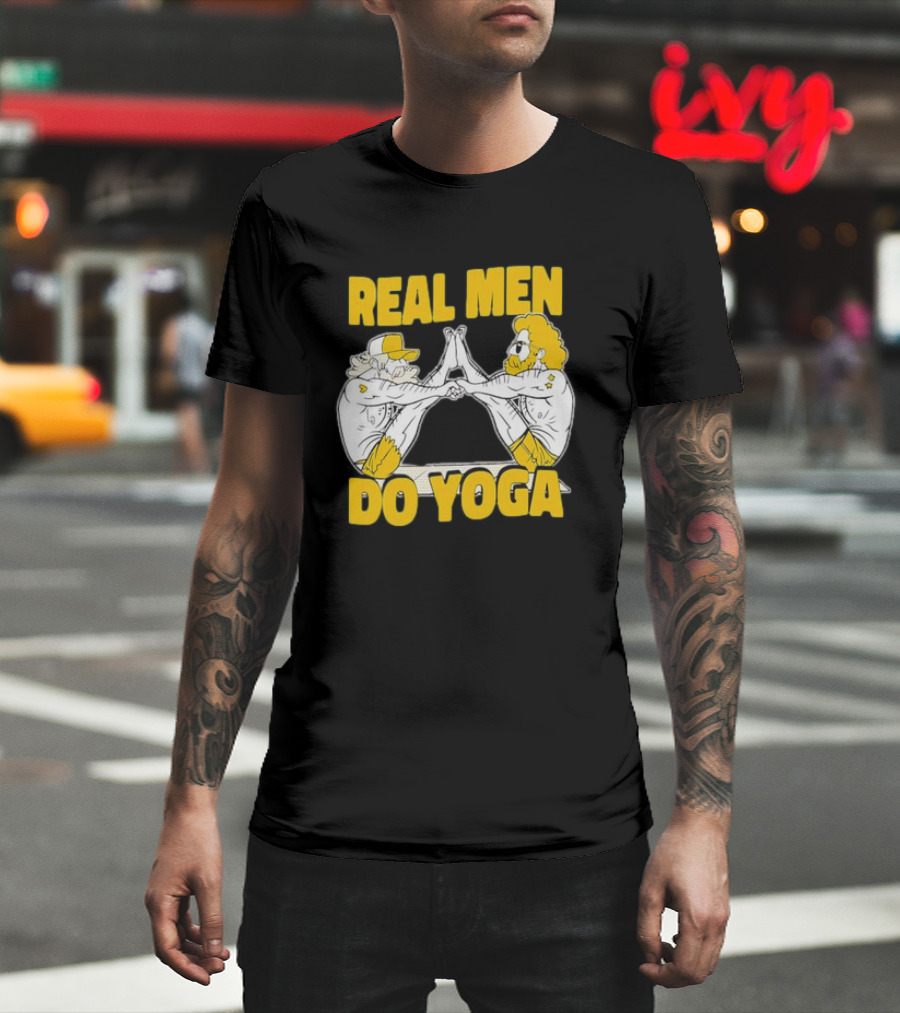 Real Men Do Yoga Cartoon Exercise Training T-Shirt