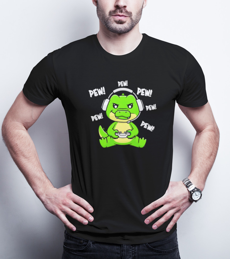 Alligator Crocodile Gamer Pew Pew Pew Headset Controller T-Shirt