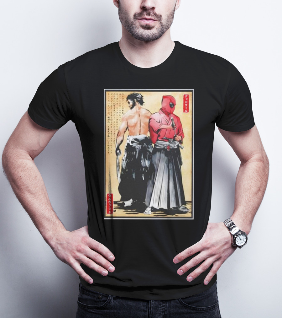 Mutant Samurai And Red Ronin Deadpool Wolverine Woodblock T-Shirt
