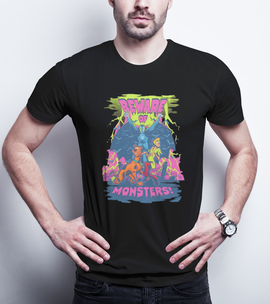 Beware Of Monsters Scooby Doo And Shaggy In Haunted Scene T-Shirt