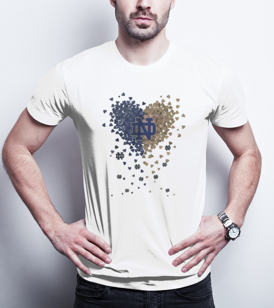 Heart Full Of Notre Dame Fighting Irish ND Logo And Blue Gold Hearts T-Shirt