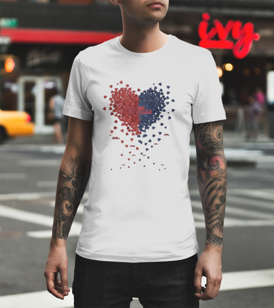 Ole Miss Heart Design With Red And Blue Hearts T-Shirt