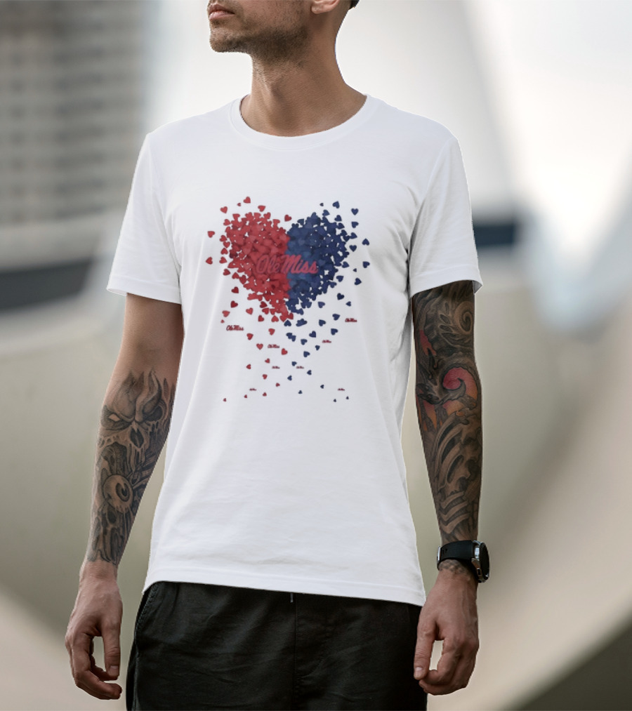 Ole Miss Heart Design With Red And Blue Hearts T-Shirt