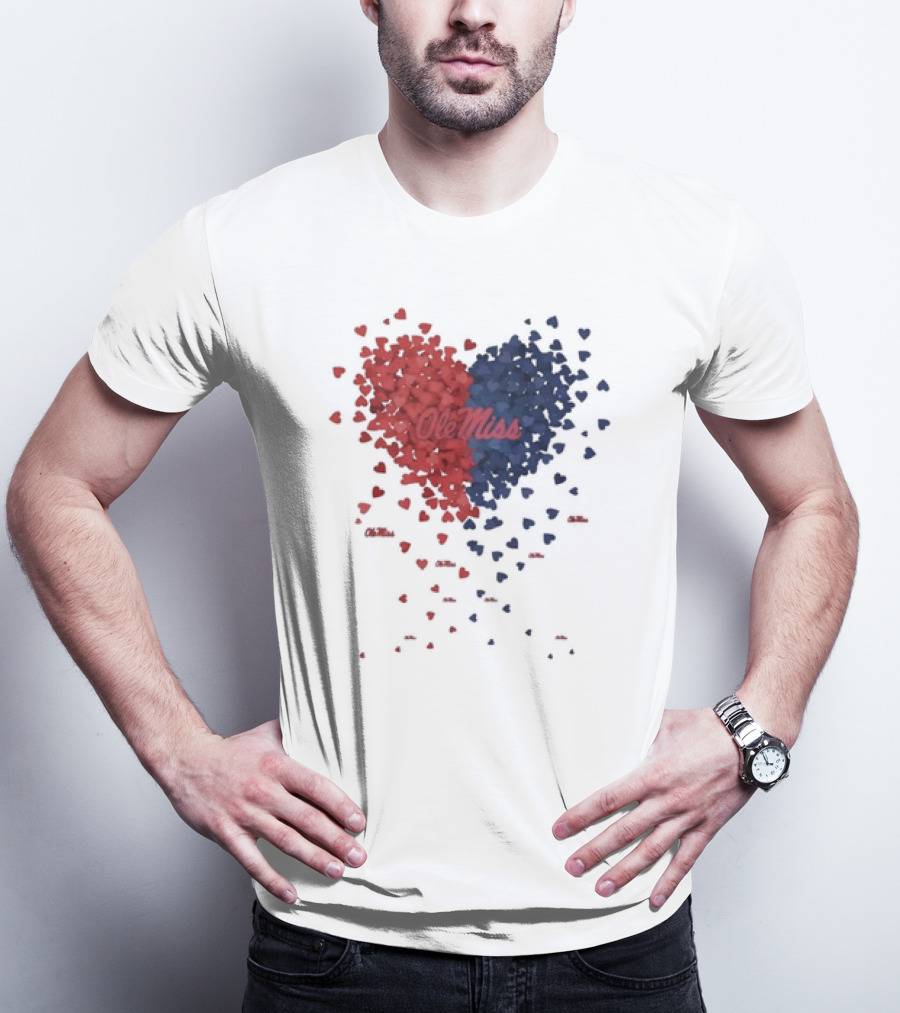 Ole Miss Heart Design With Red And Blue Hearts T-Shirt