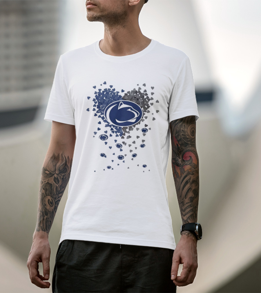 Heart Full Of Penn State Nittany Lions Pride Blue And Gray Logo Hearts T-Shirt