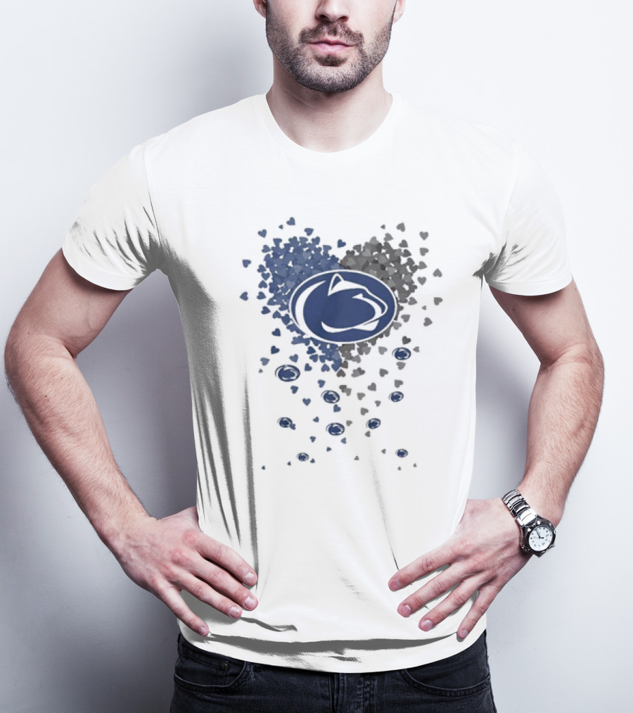 Heart Full Of Penn State Nittany Lions Pride Blue And Gray Logo Hearts T-Shirt