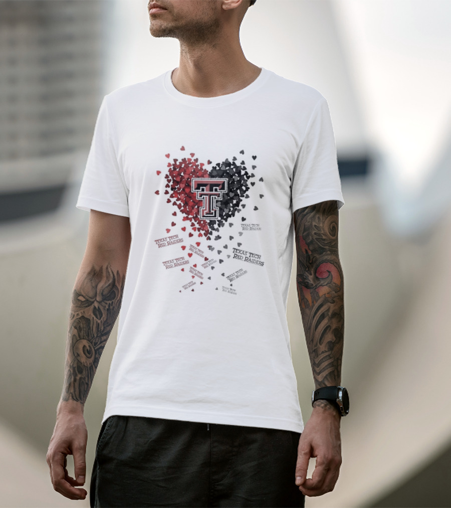 Heart Of Texas Tech Red Raiders With Iconic Double T Logo And Hearts T-Shirt