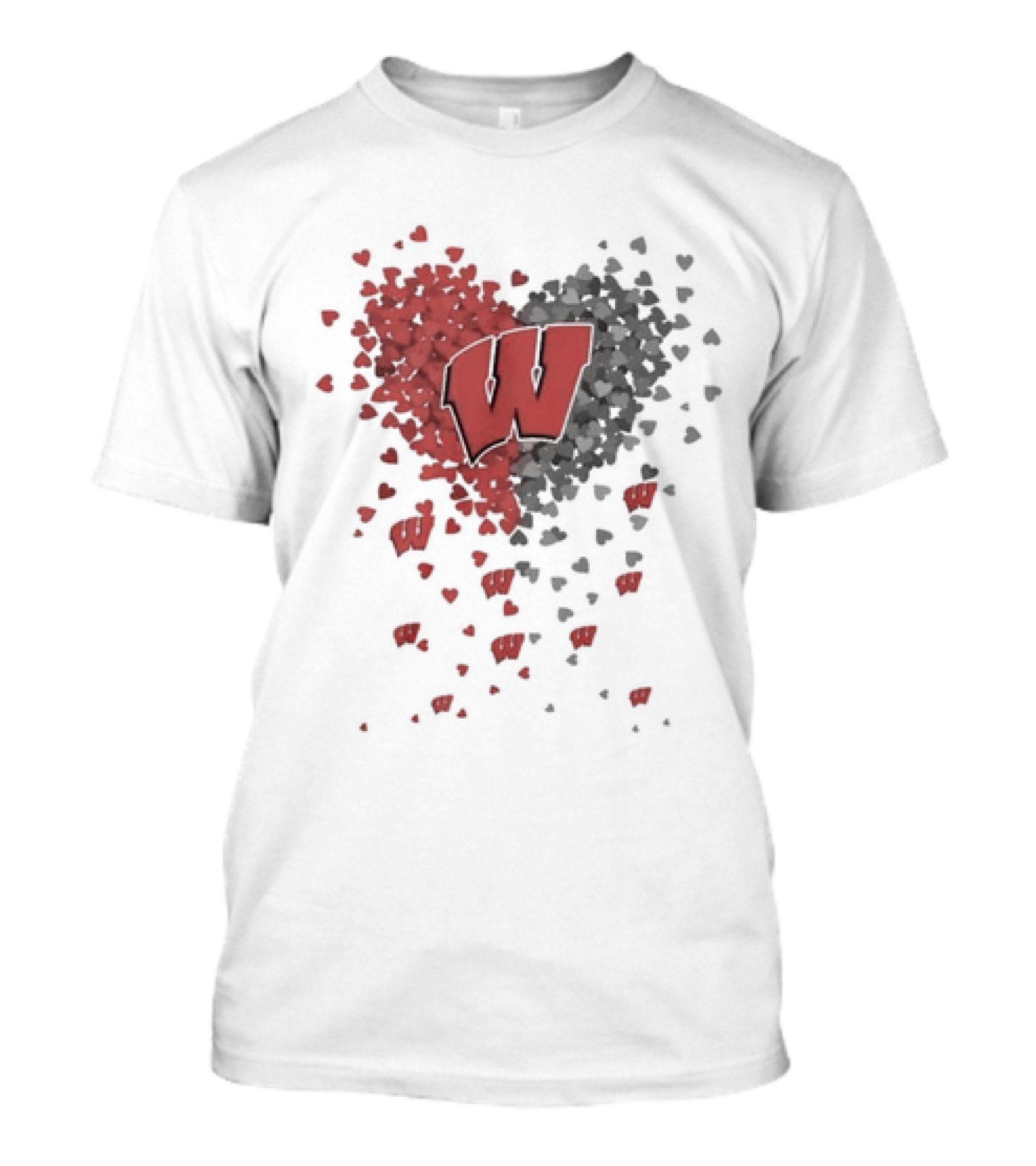 Heart Full Of Wisconsin Badgers Logo With Falling Hearts T-Shirt