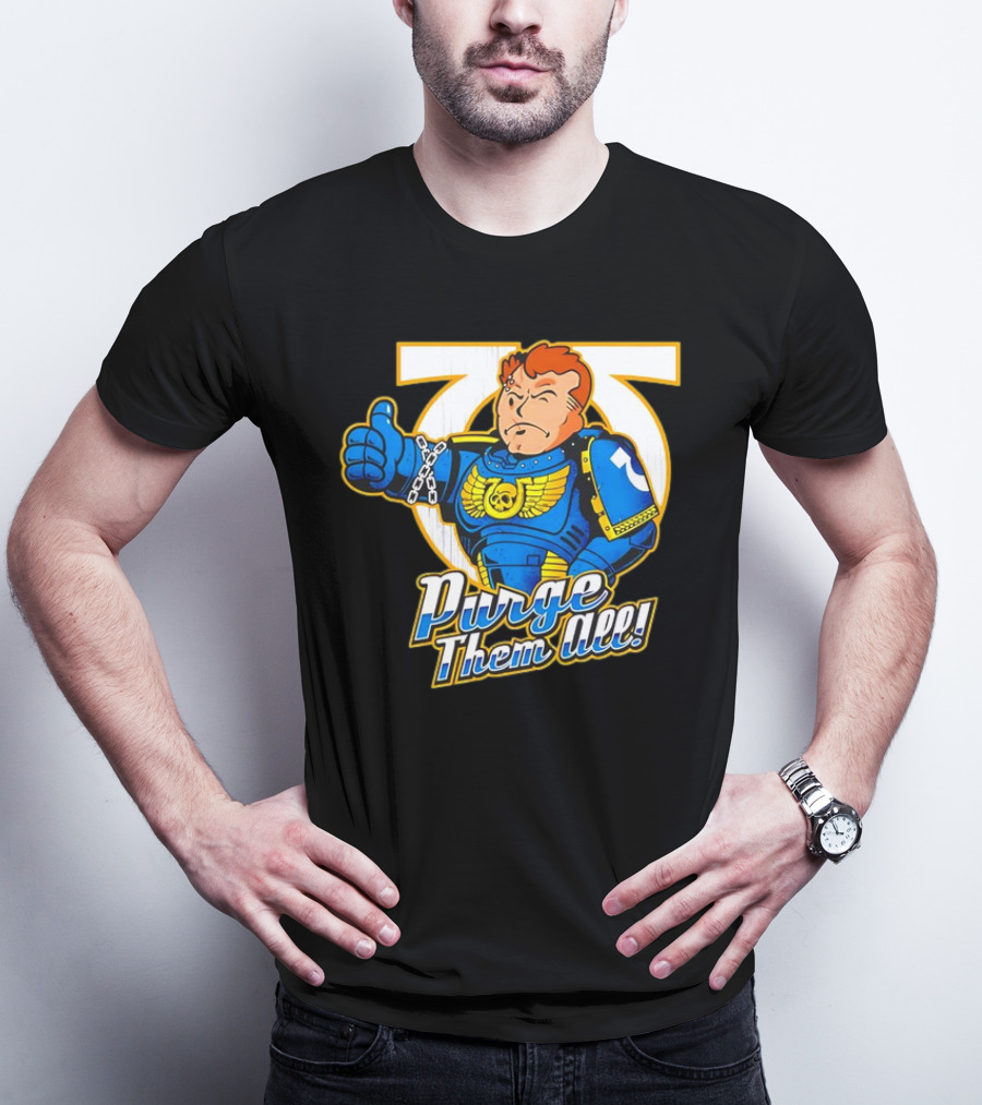 Demetrian Titus Warhammer 40K X Vault Boy Purge Them All Iconic Crossover Mashup T-Shirt