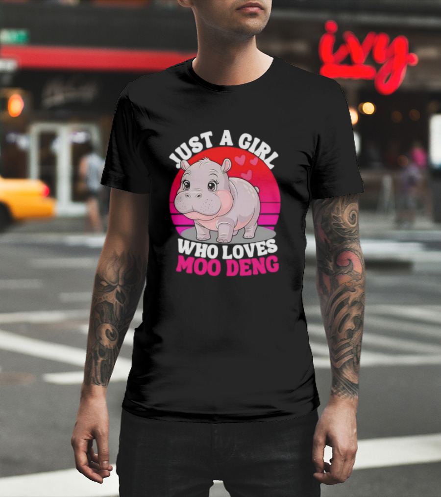 Just A Girl Who Loves Moo Deng Cute Baby Hippo Retro T-Shirt