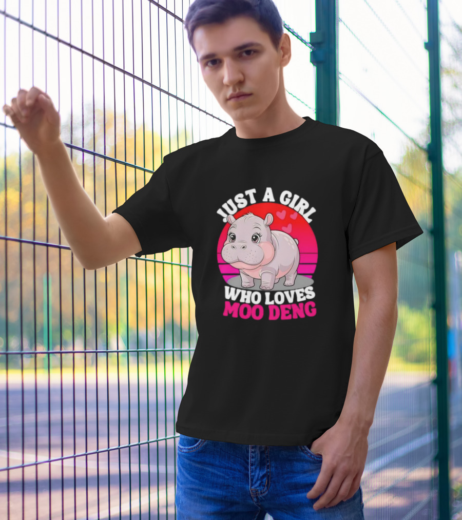 Just A Girl Who Loves Moo Deng Cute Baby Hippo Retro T-Shirt