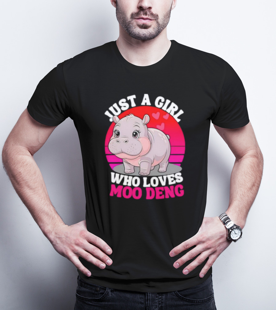 Just A Girl Who Loves Moo Deng Cute Baby Hippo Retro T-Shirt