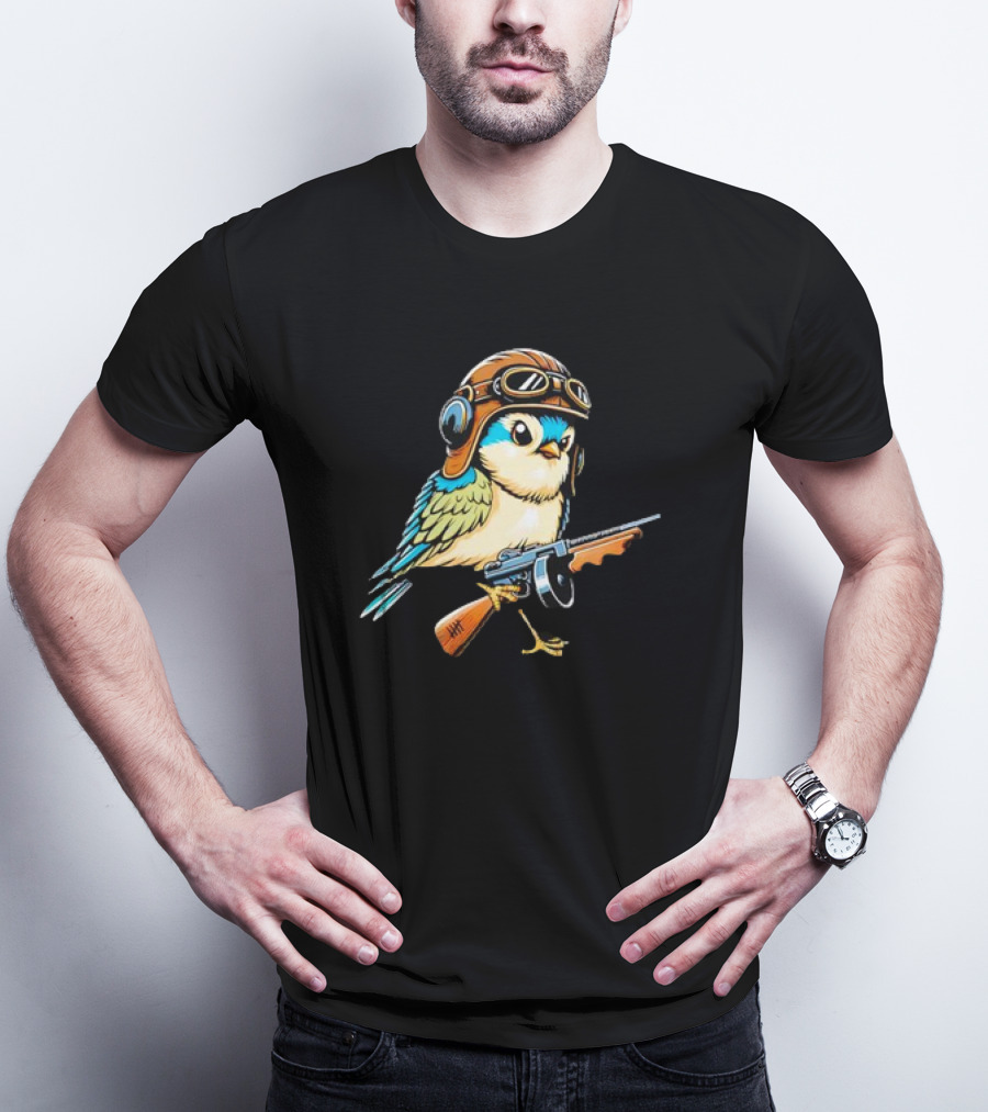 Warbird Meme Fun Bird Wearing Aviator Goggles With Rifle T-Shirt