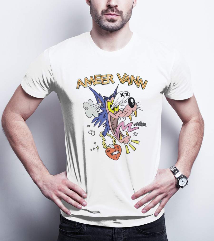Ameer Vann Cartoon Wolf Heart Necklace T-Shirt