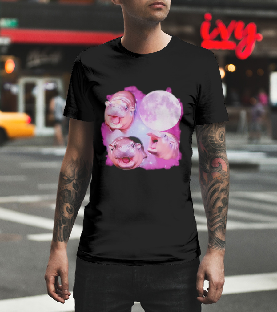Cute Moo Deng Pink Moon Trio T-Shirt