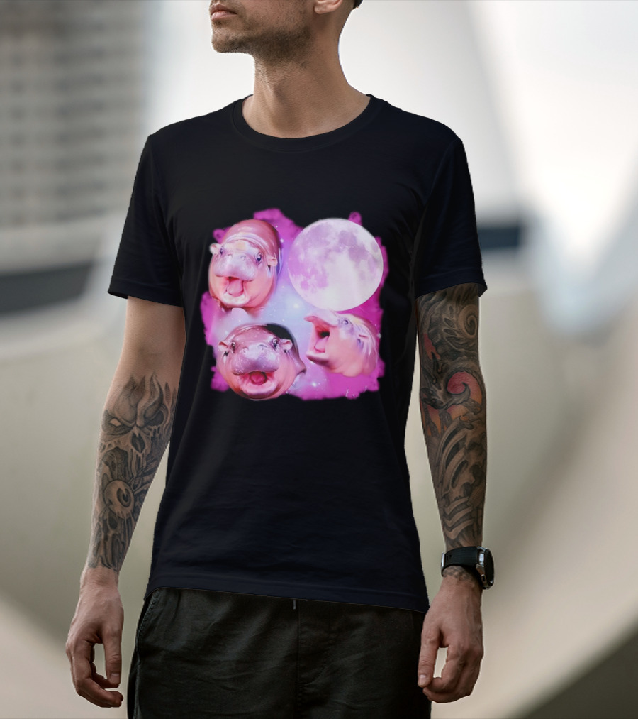 Cute Moo Deng Pink Moon Trio T-Shirt