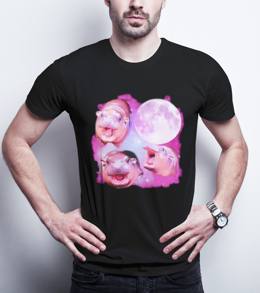 Cute Moo Deng Pink Moon Trio T-Shirt