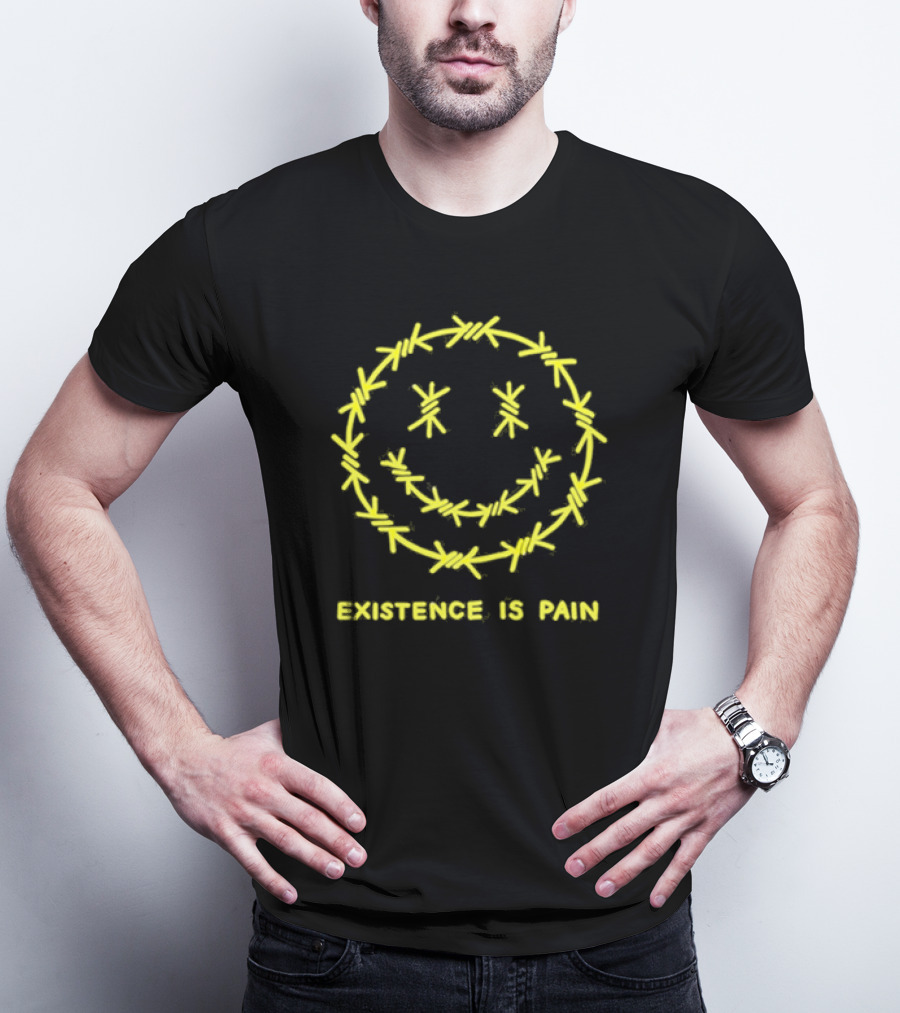Existence Is Pain Barbed Wire Smile Icon T-Shirt
