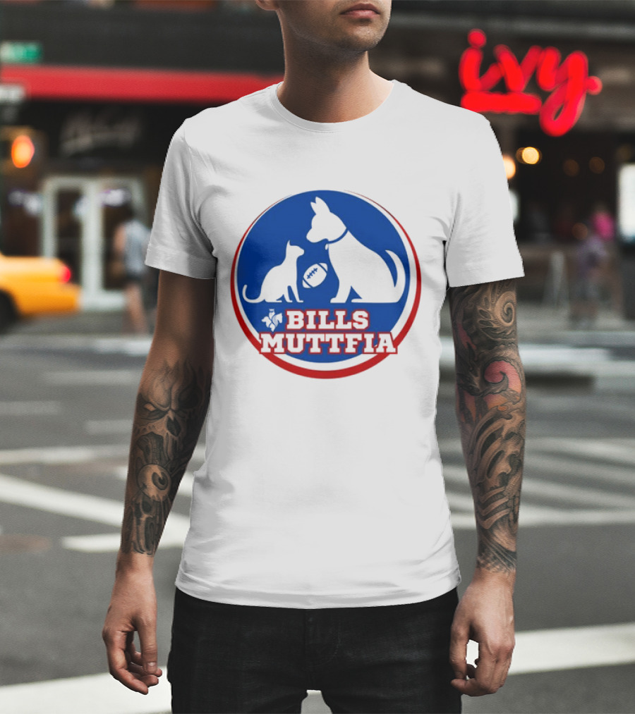 Buffalo Bills Muttfia Bills Muttfia Silhouette With Dog Cat Football T-Shirt