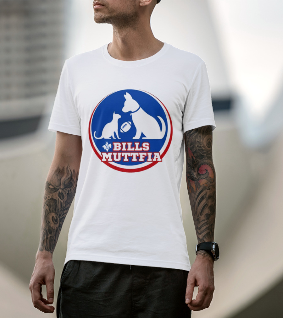 Buffalo Bills Muttfia Bills Muttfia Silhouette With Dog Cat Football T-Shirt