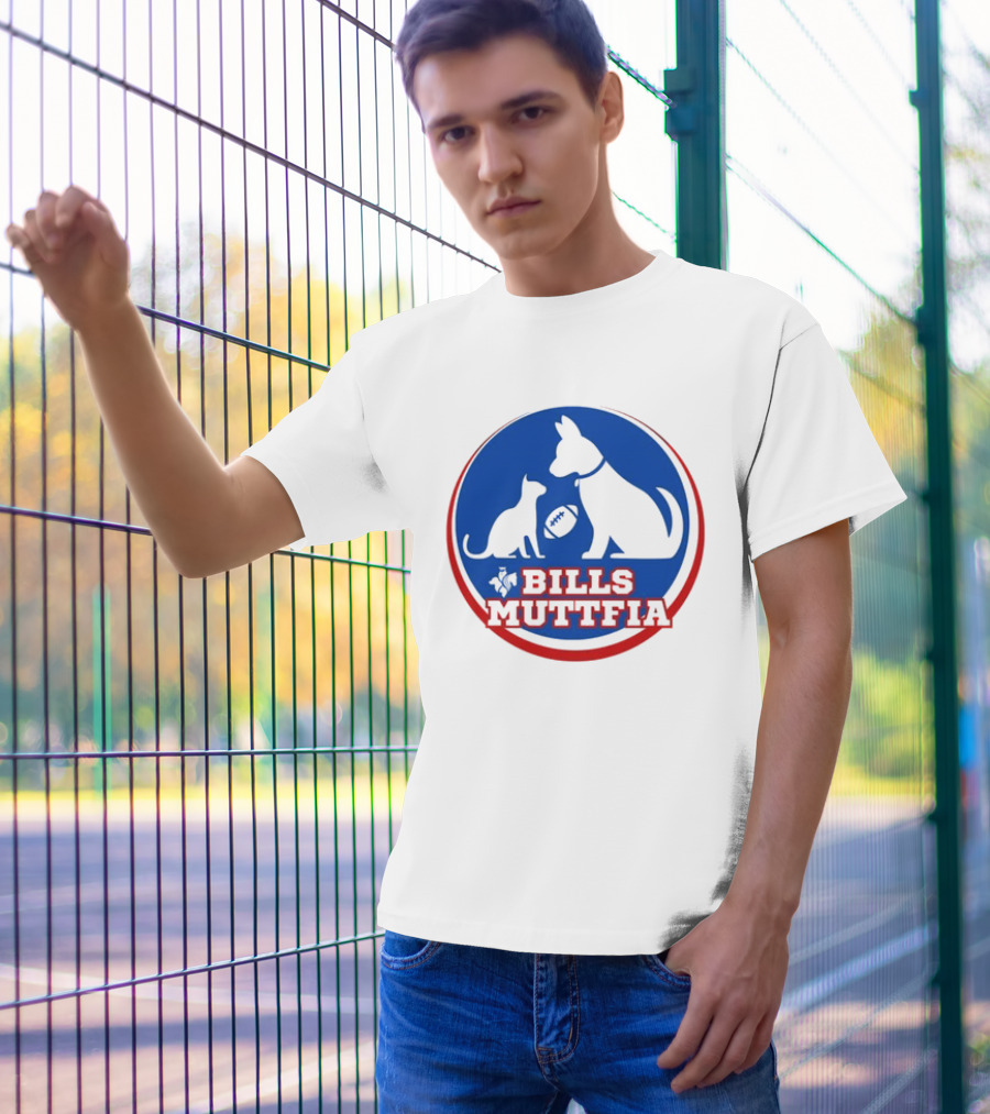 Buffalo Bills Muttfia Bills Muttfia Silhouette With Dog Cat Football T-Shirt