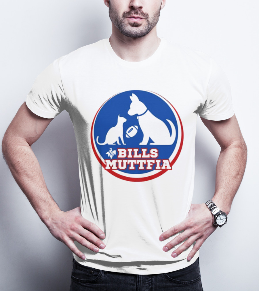 Buffalo Bills Muttfia Bills Muttfia Silhouette With Dog Cat Football T-Shirt