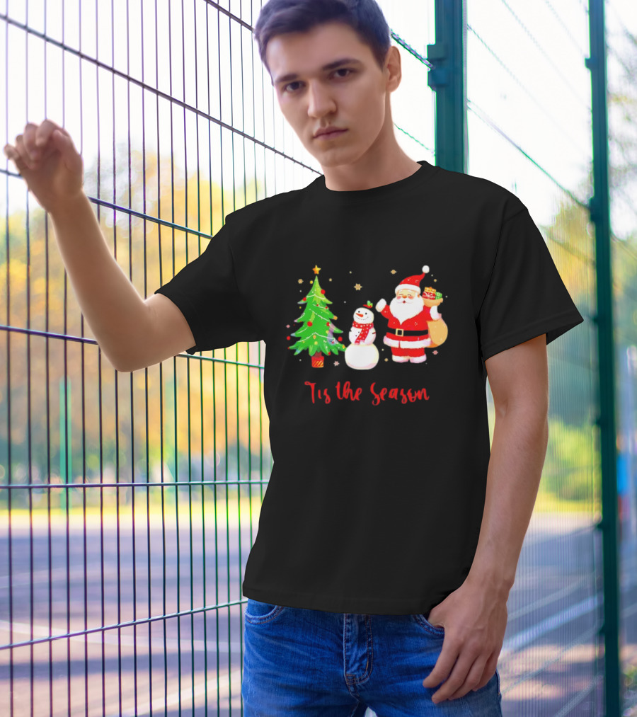 Tis The Season Santa Claus Snowman Christmas Tree T-Shirt