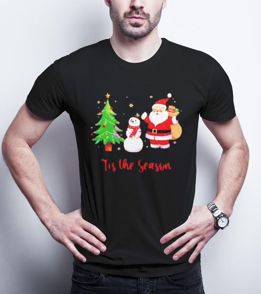 Tis The Season Santa Claus Snowman Christmas Tree T-Shirt