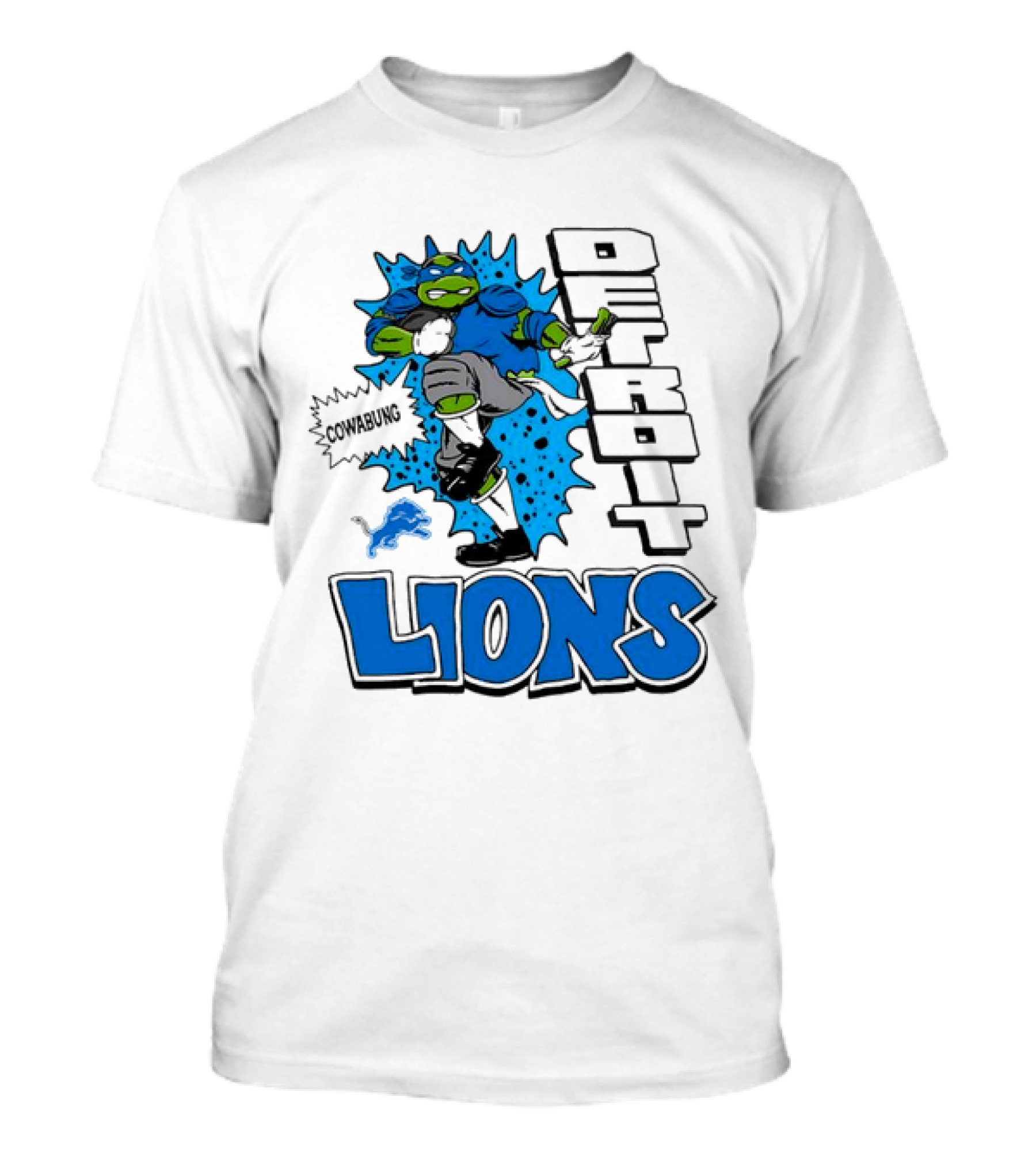 Leonardo Ninja Turtles Cowabunga Detroit Lions Football T-Shirt
