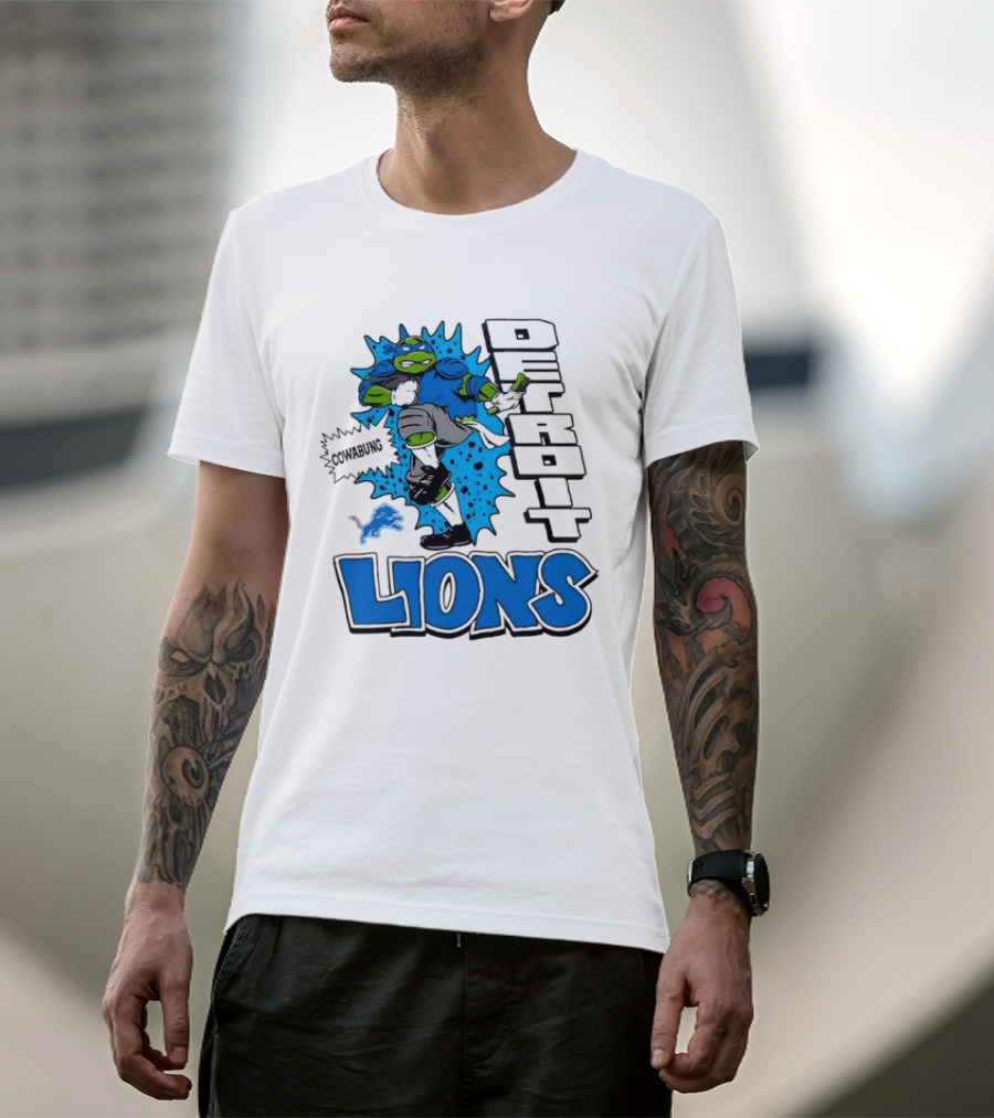 Leonardo Ninja Turtles Cowabunga Detroit Lions Football T-Shirt