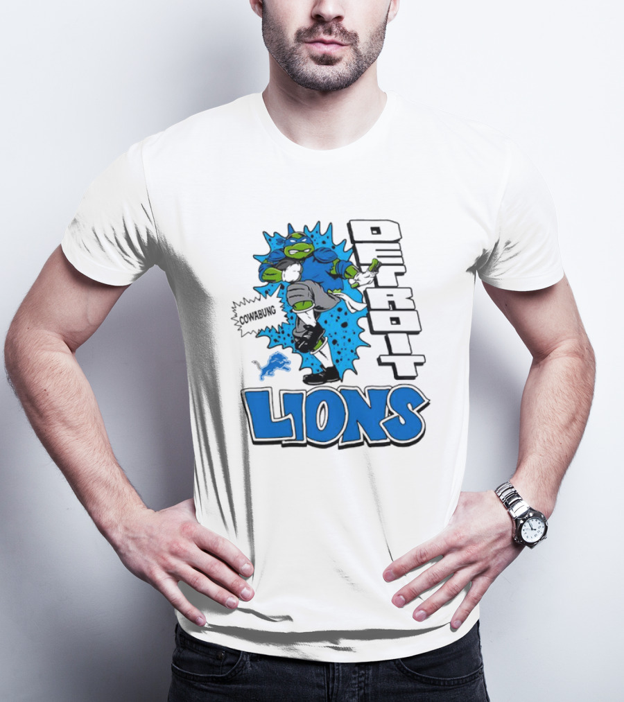 Leonardo Ninja Turtles Cowabunga Detroit Lions Football T-Shirt