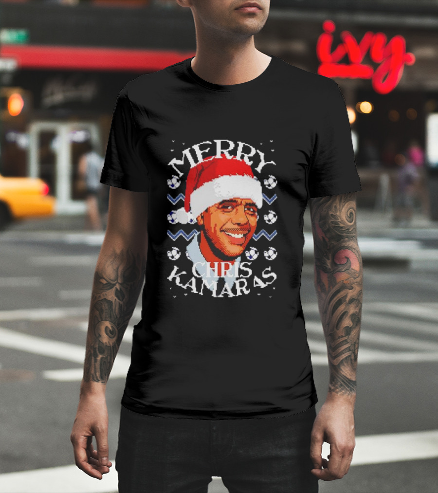 Merry Chris Kamaras Christmas Jumper Santa Hat Soccer Balls T-Shirt