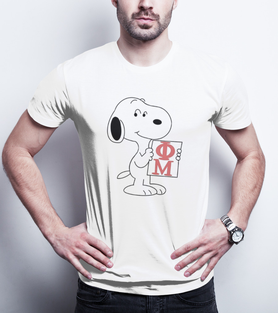 Phi Mu Snoopy Holding Greek Letters T-Shirt