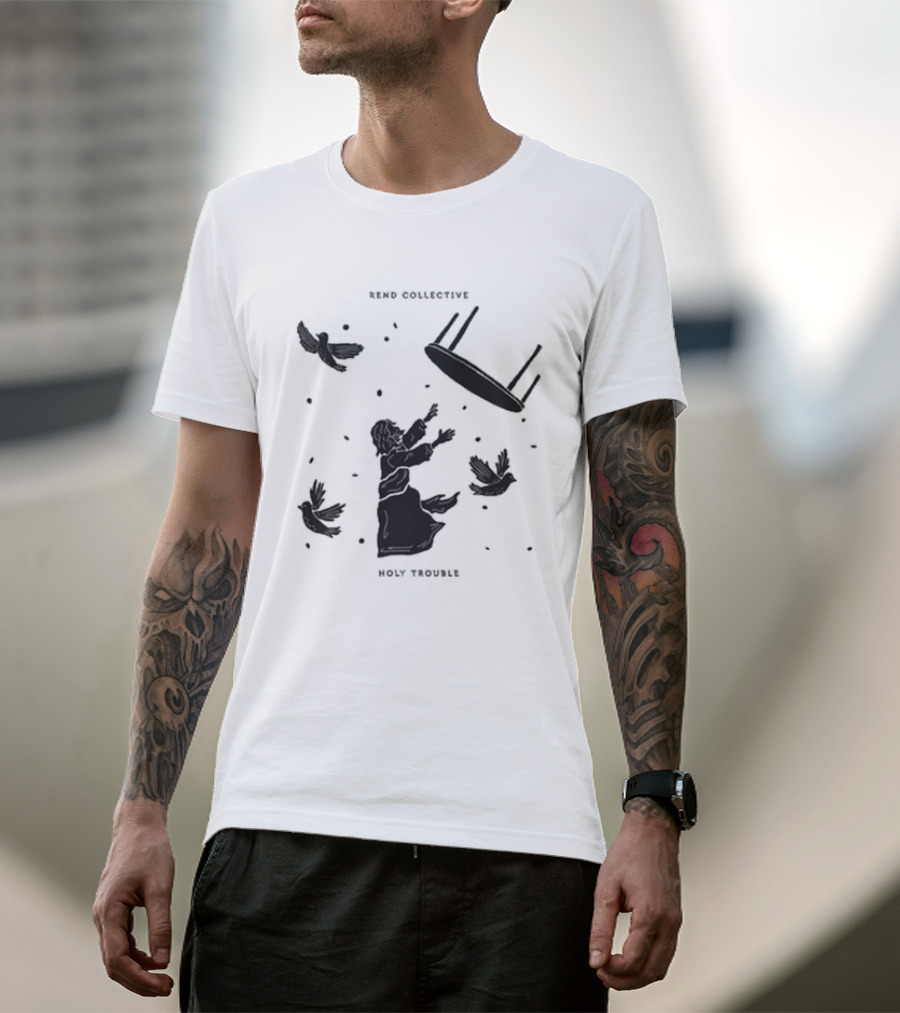Rend Collective Holy Trouble Black Silhouette With Flying Table And Birds T-Shirt