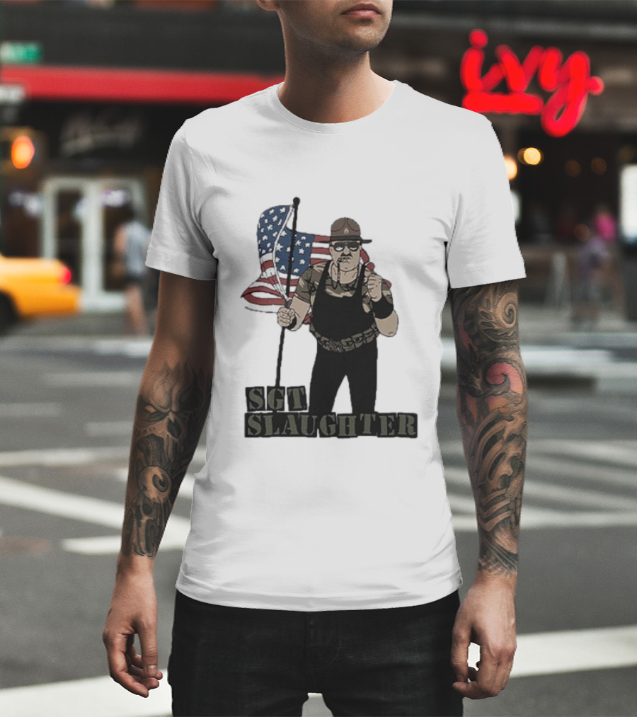 Sgt Slaughter American Flag Comic Style Patriotic T-Shirt