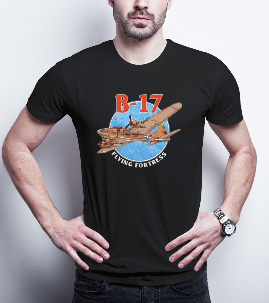 B-17 Flying Fortress Vintage Bomber Aircraft With Blue Globe Background T-Shirt