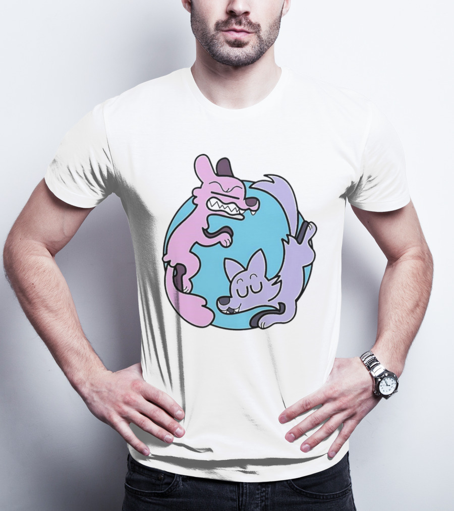 Ac Stuart Two Wolves Yin Yang Pastel T-Shirt