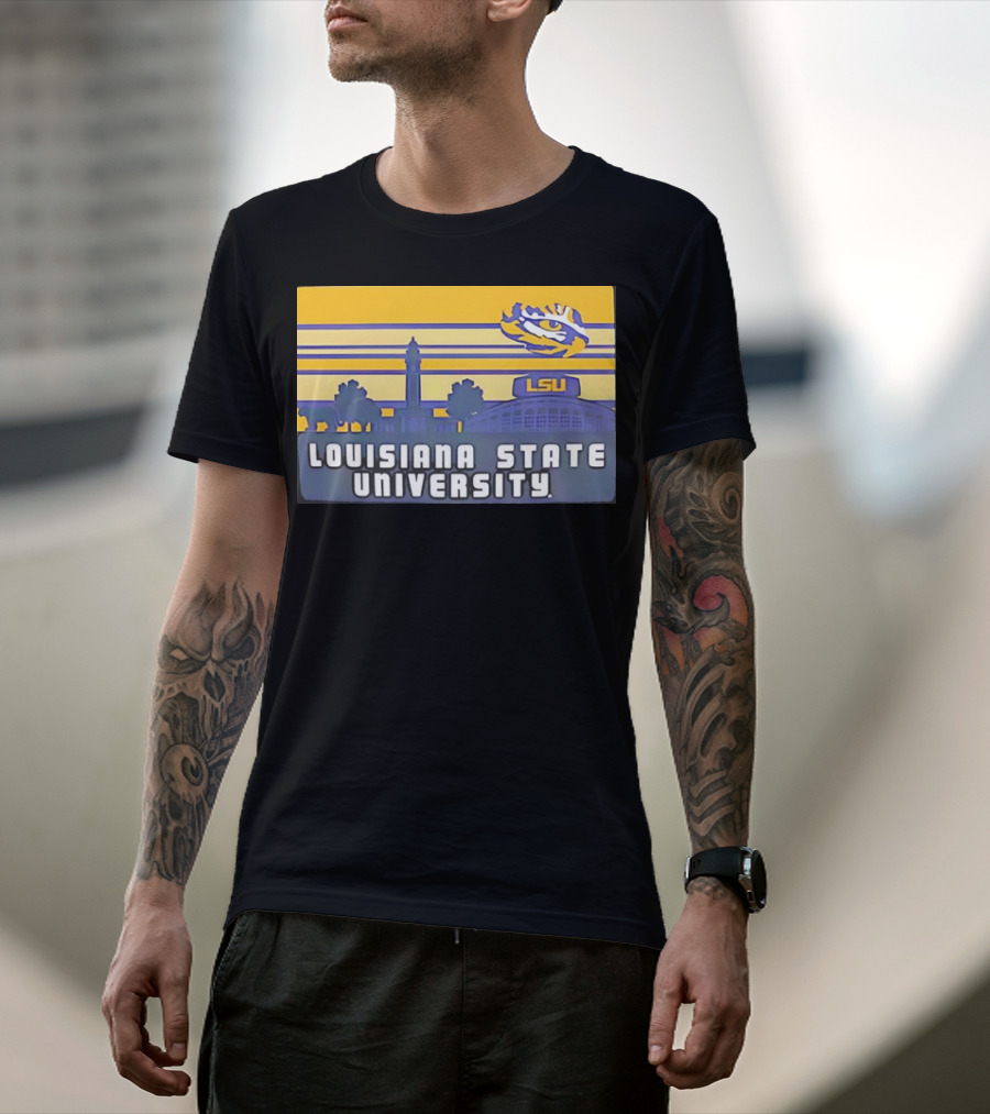 Louisiana State University Campus Skyline Retro LSU Tigers T-Shirt