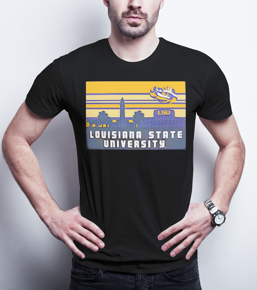 Louisiana State University Campus Skyline Retro LSU Tigers T-Shirt