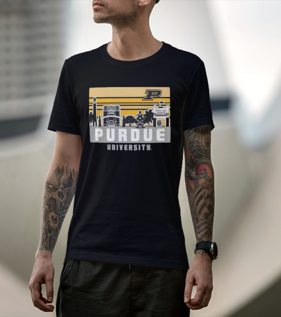 Purdue Boilermakers University Ross-Ade Stadium Campus Skyline Retro T-Shirt