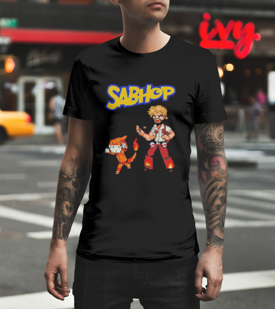 Sabhop Pixel Art Pokemon Trainer With Fire Creature T-Shirt